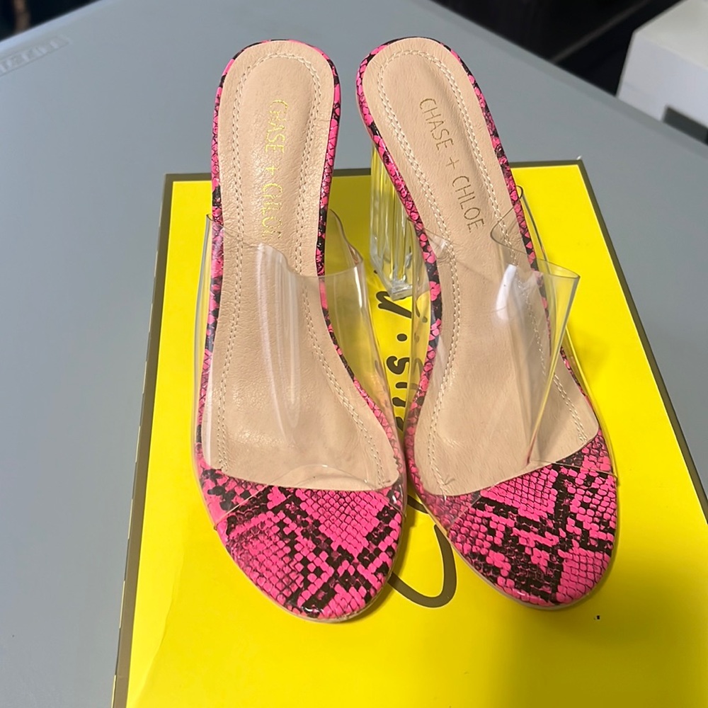 Chase +Chloe Clear Pink And Black Snake Skin Sandal S… - Gem